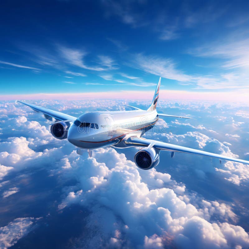 An Airplane Captured in Mid Flight Stock Illustration - Illustration of ...