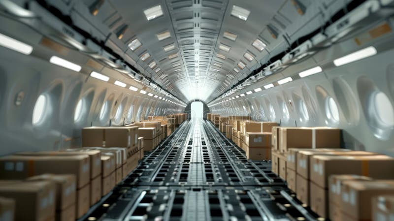 An Airplane Cargo Hold Being Loaded with Boxes, Illustrating Stock ...