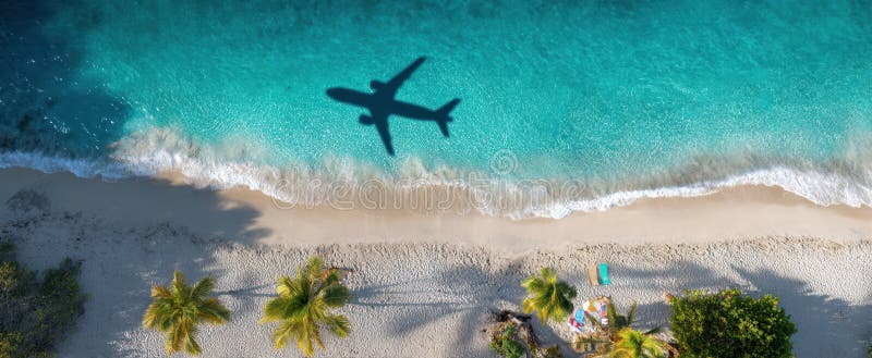 The Airplane Casting a Shadow Over a Stunning Tropical Beach Paradise ...