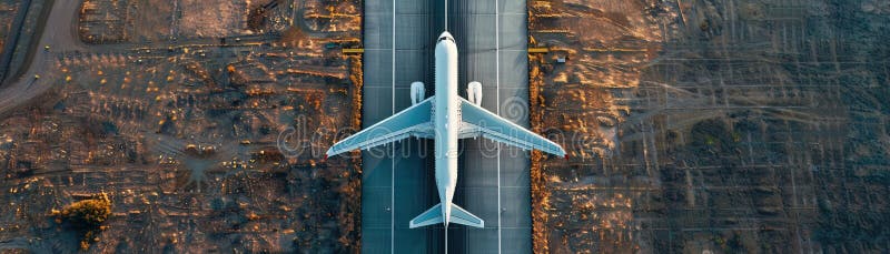 Airplane Centered on Runway Drone View Emphasizes the Symmetry of ...