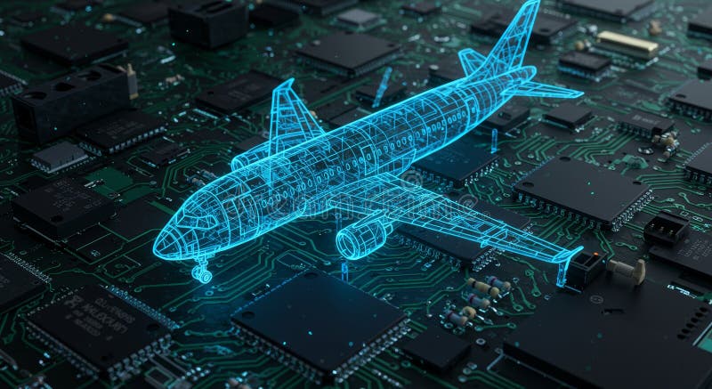 Airplane Circuit Board Technology Futuristic of an Airplane Model on a ...