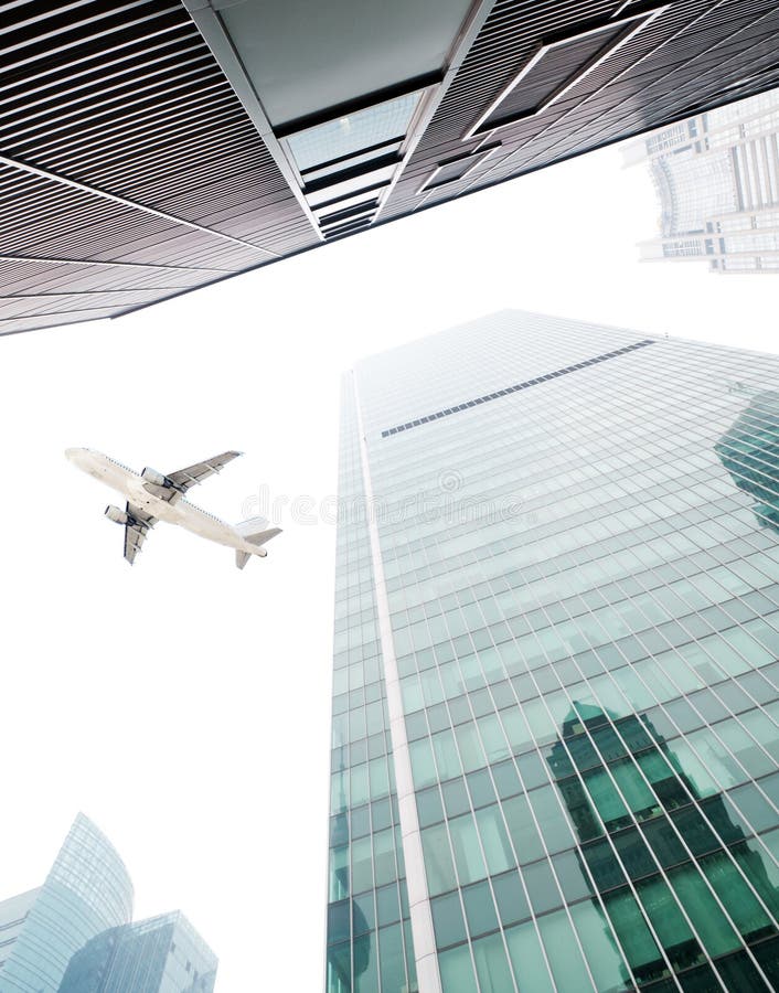 The airplane with the city stock image. Image of design - 35688843