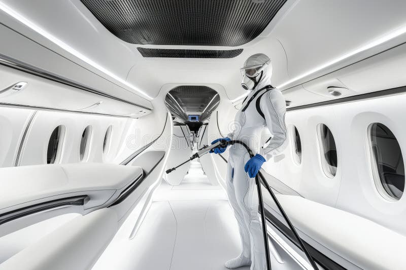 An Airplane Cleaner Wears a White Coverall Suit Stock Image - Image of ...