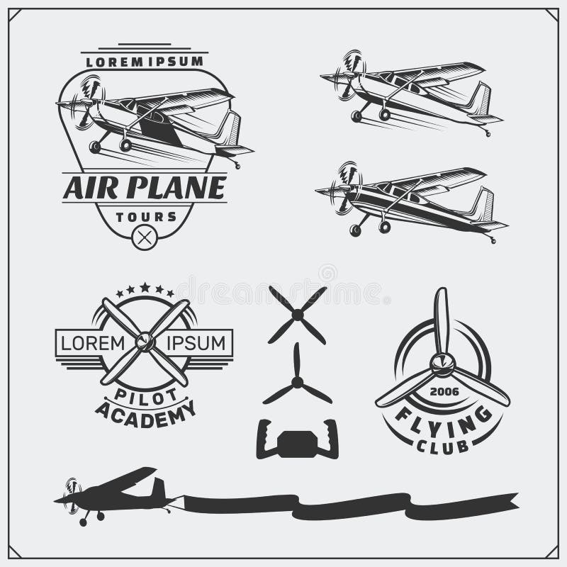 Airplane Club Labels, Emblems, Badges and Design Elements. Vintage ...