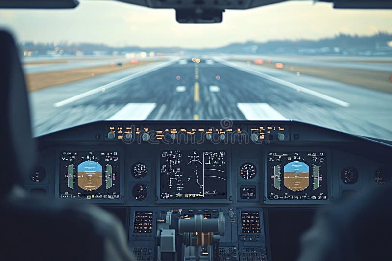 Airplane Cockpit Accelerating on Runway during Takeoff Stock Image ...