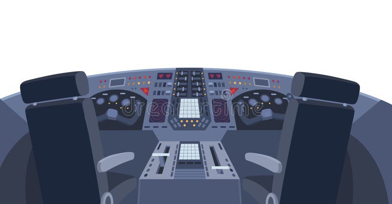 Airplane Cockpit. Back View of Cabin Flying Airplane. Inside Cockpit ...