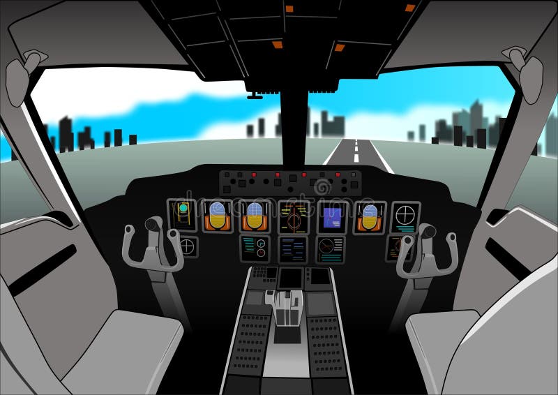 Airplane Cockpit View during Intergalaxy Journey Flight or Spaceship ...