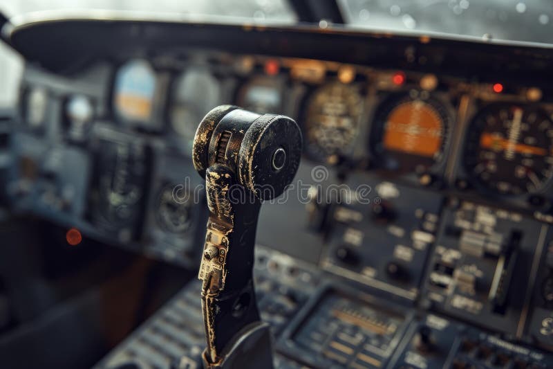 Airplane Cockpit Control Stick Showing Age with Peeling Paint Stock ...