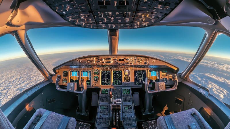 Airplane Cockpit Flying Above the Clouds during Sunset Stock Image ...