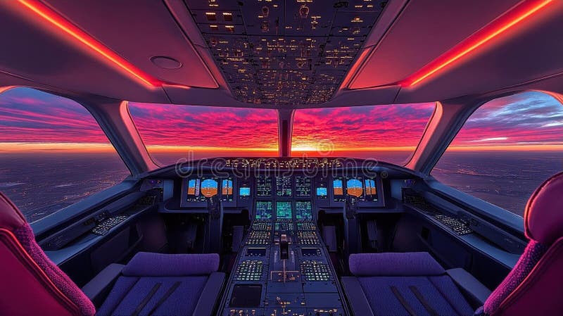 Airplane Cockpit Sunrise View Over Cityscape Stock Image - Image of ...