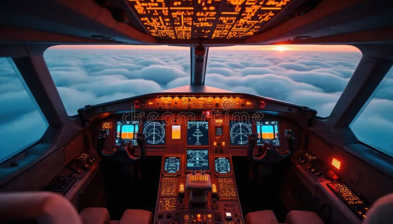 Cockpit Pilot Flight Deck Display. Throttle Jet Cabin with Control ...