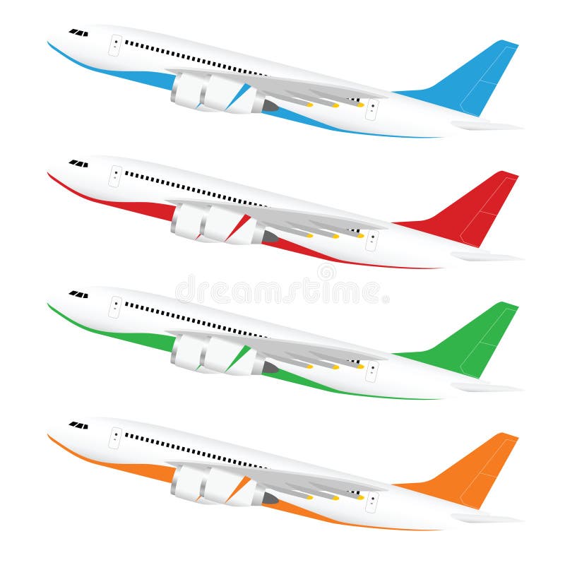 Airplane with Colored Tail Set Illustration Stock Vector - Illustration ...