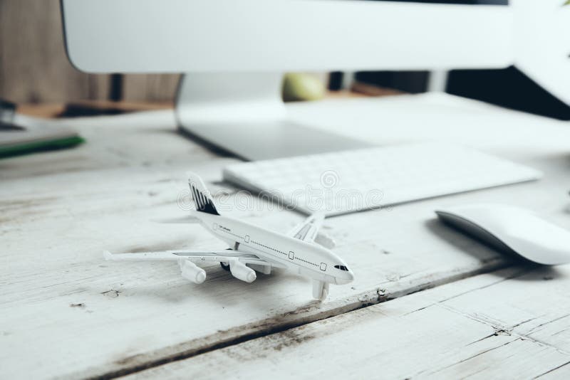 Airplane with Computer Keyboard on Desk Stock Image - Image of online ...