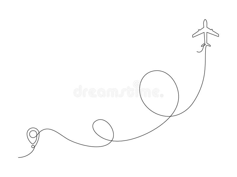 Airplane Continuous Line Drawing with Map Pin Pointer Stock ...