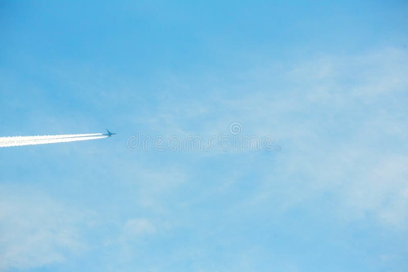 Airplane Contrail Against Clear Blue Sky Stock Image - Image of ...