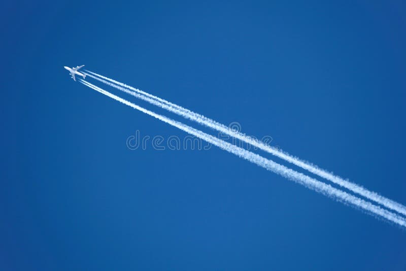 Airplane with contrail stock image. Image of trail, passengers - 30229843