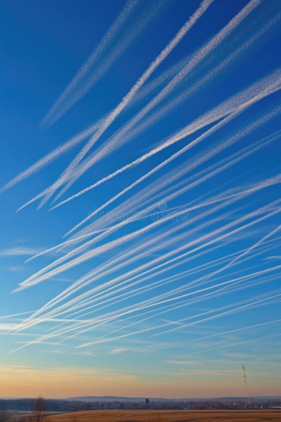 Airplane Contrails Creating Patterns in a Clear Sky Stock Illustration ...