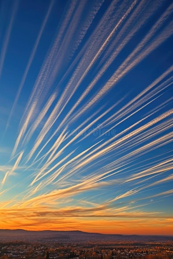 Airplane Contrails Creating Patterns in a Clear Sky Stock Illustration ...