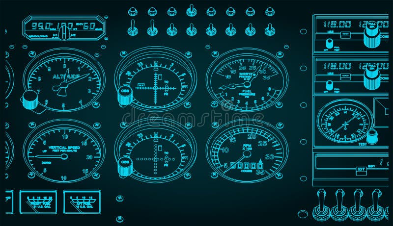 Airplane Control Panel Close Up Stock Vector - Illustration of controls ...