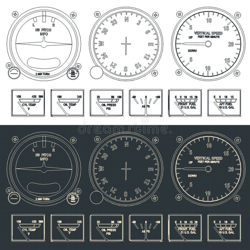 Airplane Control Panel Drawings Stock Vector - Illustration of ...