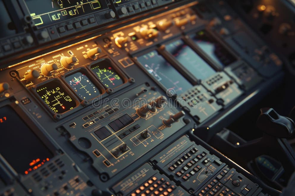 Airplane Cockpit Control Panel Showing Flight Data during Flight Stock ...