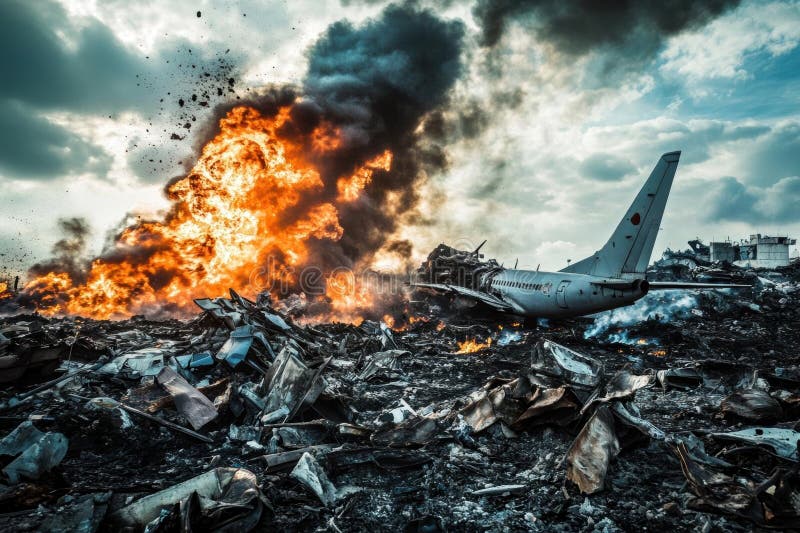 Airplane Crash Explodes in Junkyard with Fire and Debris, Disaster ...