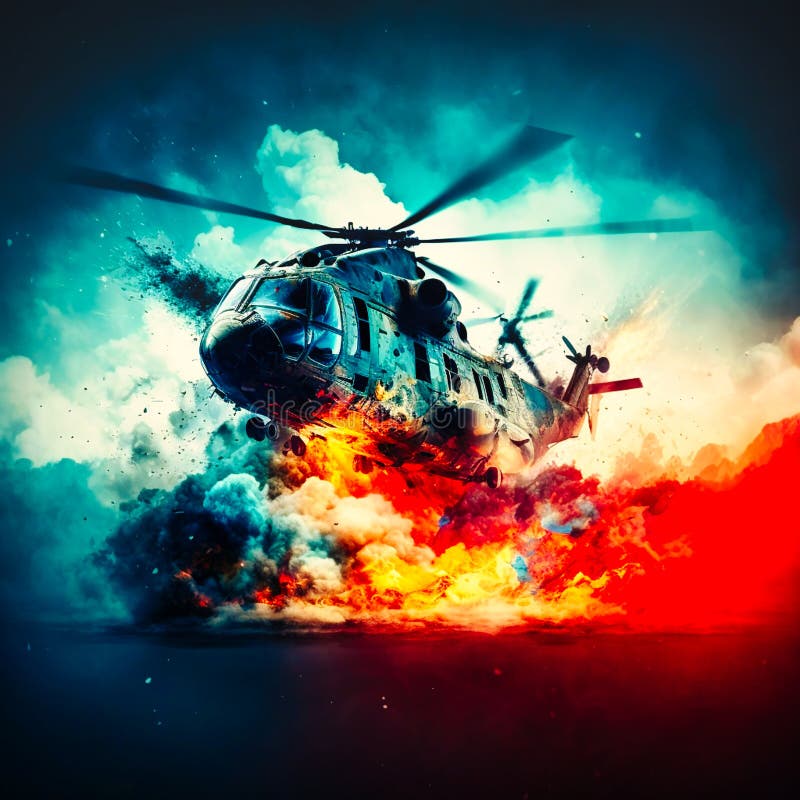 Airplane Crash. a Falling Helicopter is on Fire. Advertising Concept of ...