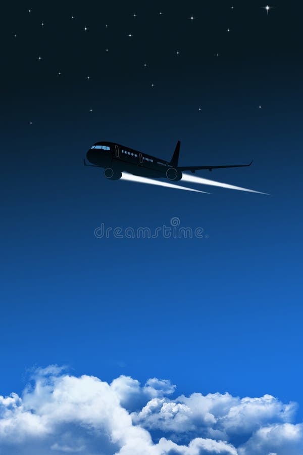 Airplane in dark sky stock illustration. Illustration of landing ...
