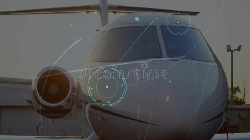 Airplane with Data Processing and Navigation Animation Over Aircraft ...