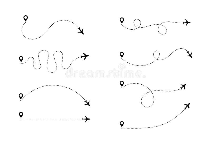 Airplane Dotted Route Line Set. Path Travel Line Shapes Stock ...