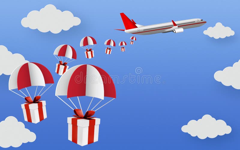 Airplane Dropping Gift Boxes Stock Illustration - Illustration of ...
