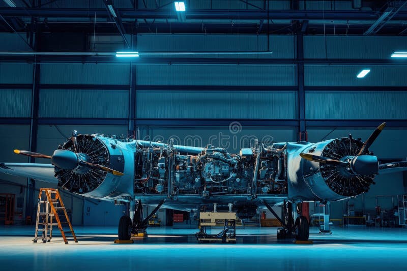 An Airplane Engine is Currently Undergoing Maintenance in a Hangar ...