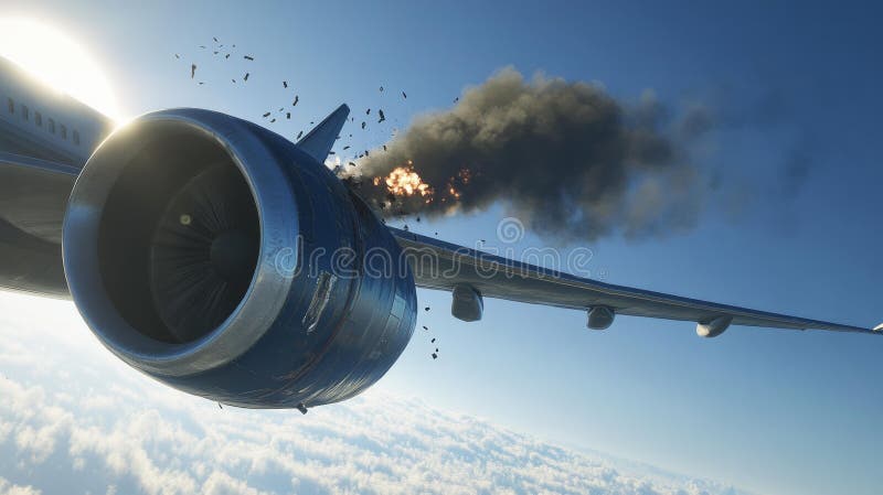Airplane Engine Failure with Smoke and Fire in Mid-flight Above Clouds ...