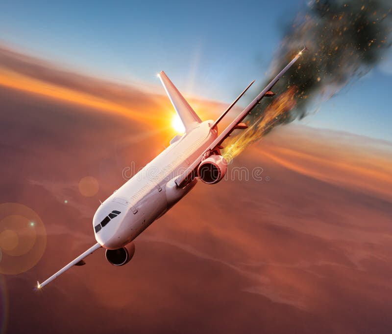 Airplane with Engine on Fire, Concept of Aerial Disaster. Stock Photo ...