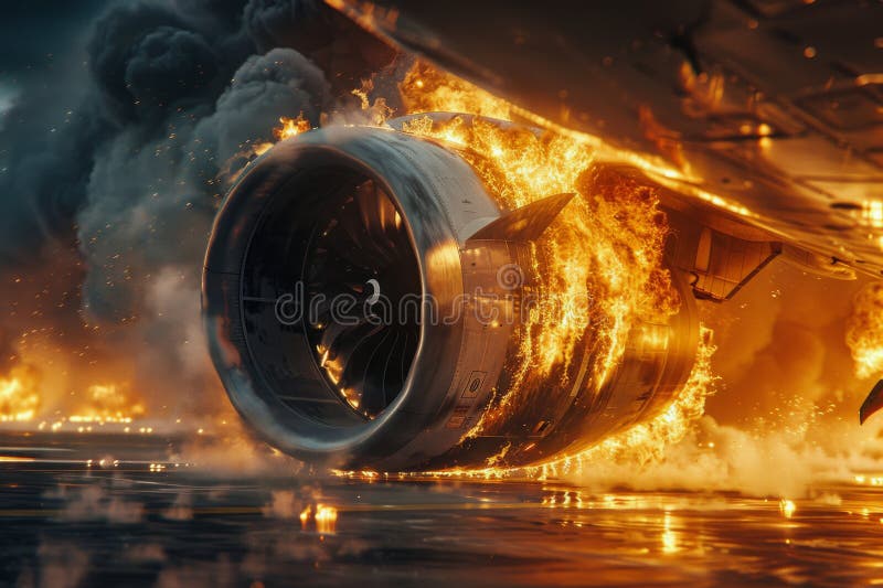 Airplane Engine Fire on Runway during Daylight Hours Stock Image ...