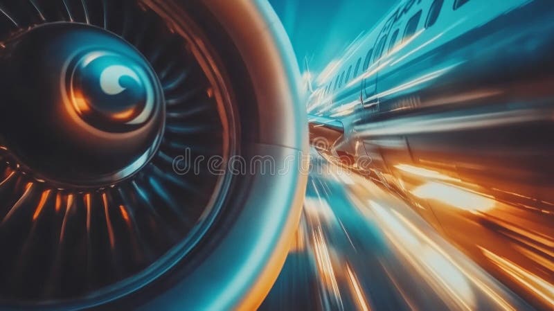 Airplane Engine and Jet in Motion at Night Stock Illustration ...