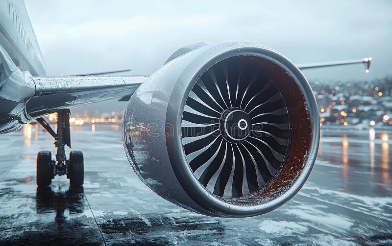 Close Up of a Jet Engine on an Airplane Parked at a Gate, with the ...