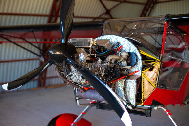 Airplane Engine on Small Aircraft. Close Up of Engine, Propeller and ... Airplane Engine on Small Aircraft. Close Up of Engine, Propeller and ...