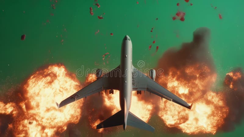 Airplane Exploding and Losing Pieces on Green Screen Background Stock ...