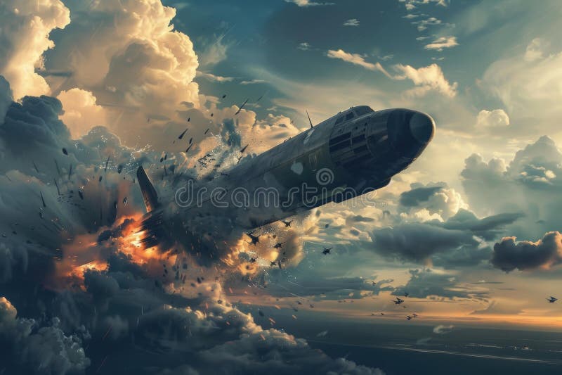 Airplane Exploding in the Sky during an Air Battle Stock Image - Image ...