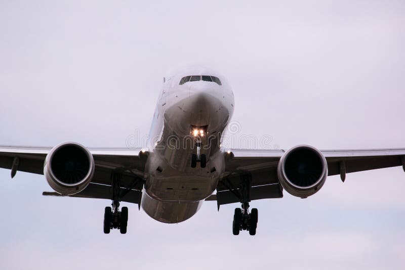 Airplane on Final Approach, Close Up Stock Image - Image of high ...