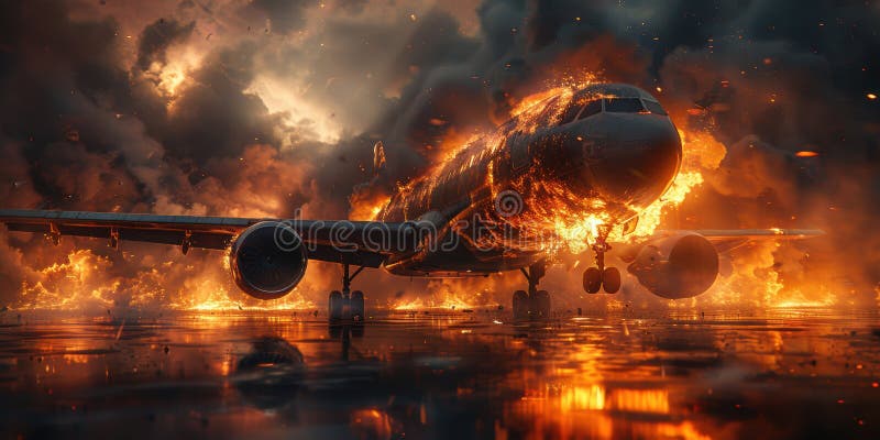 Airplane on Fire. Created by Generative Artificial Intelligence Stock ...