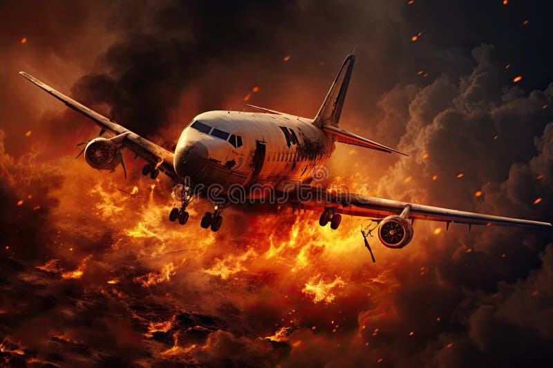 Airplane in the Fire. 3D Illustration Stock Photo - Image of airplane ...
