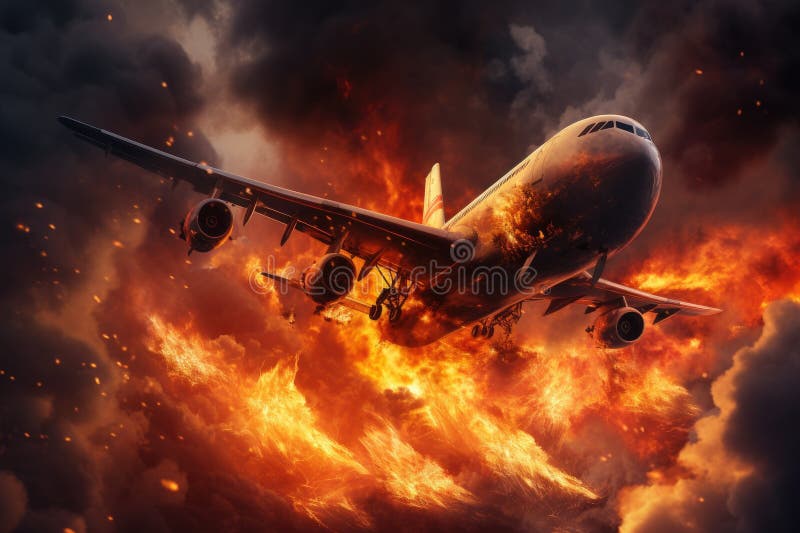 Airplane in the Fire. 3D Rendering Stock Illustration - Illustration of ...