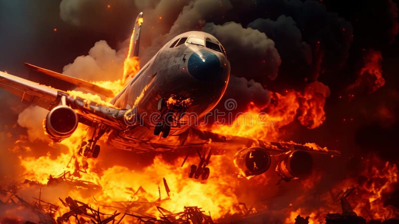 Airplane in the Fire at the Airport. 3d Rendering, Plane Crash, Plane ...