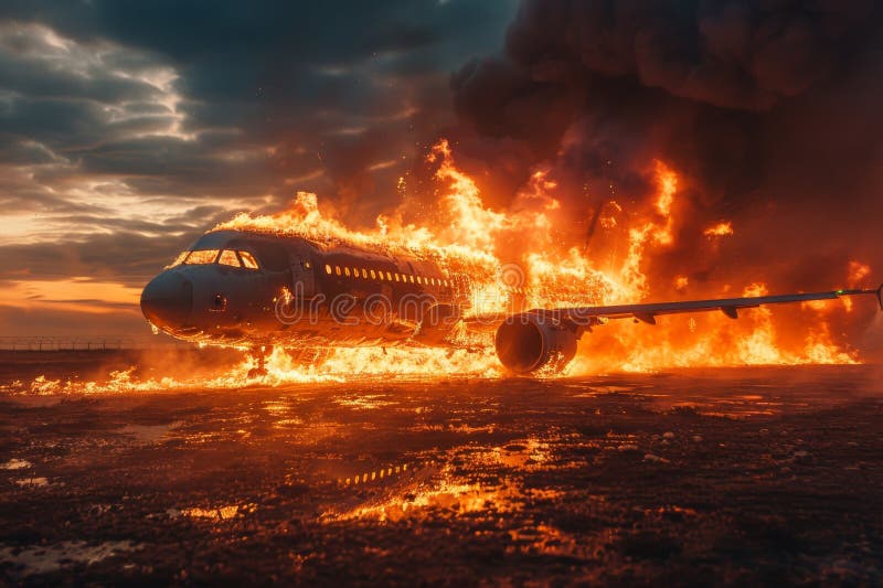 Airplane on Fire, Fire, Terrorist Attack or Plane Crash, Stock ...