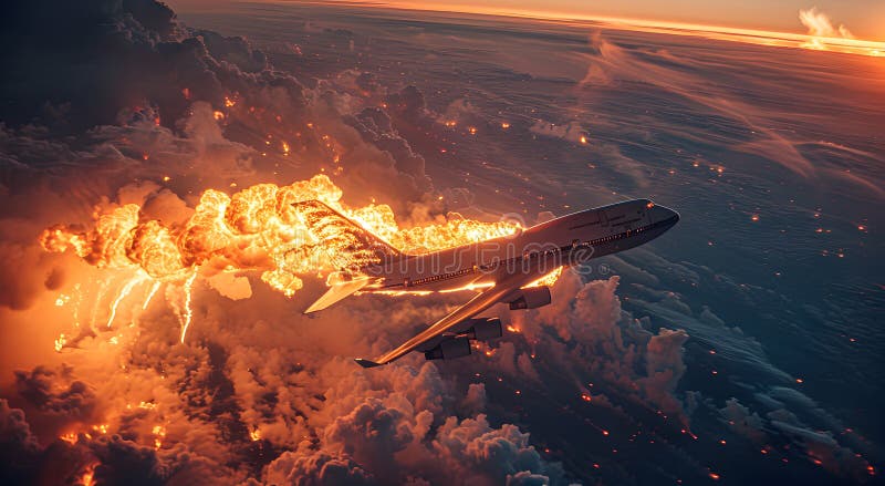 The Airplane is on Fire during the Flight Stock Photo - Image of ...