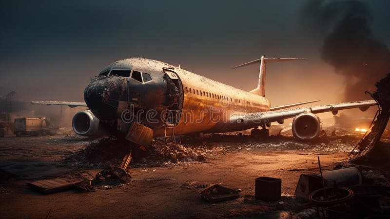 Airplane Fire and Smoke. Generative Ai Stock Illustration ...
