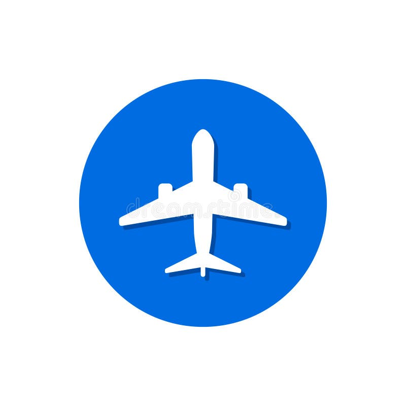Airplane Flat Icon Round Blue Background. Vector Isolated Plane Icon ...