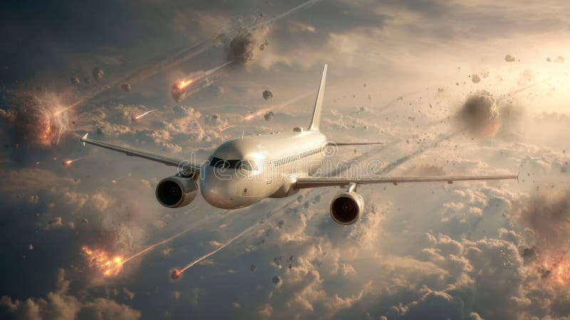 An Airplane Flies through a Chaotic Sky Filled with Falling Asteroids ...